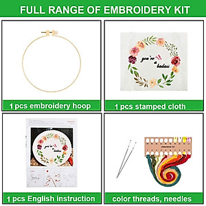 ORANDESIGNE Funny Embroidery Kit for Beginners, Stamped Cross Stitch Kits for Beginners Adults Patterned Needlepoint Embroidery Hoops Cloth Color Thread Floss Flowers Plants Cactus