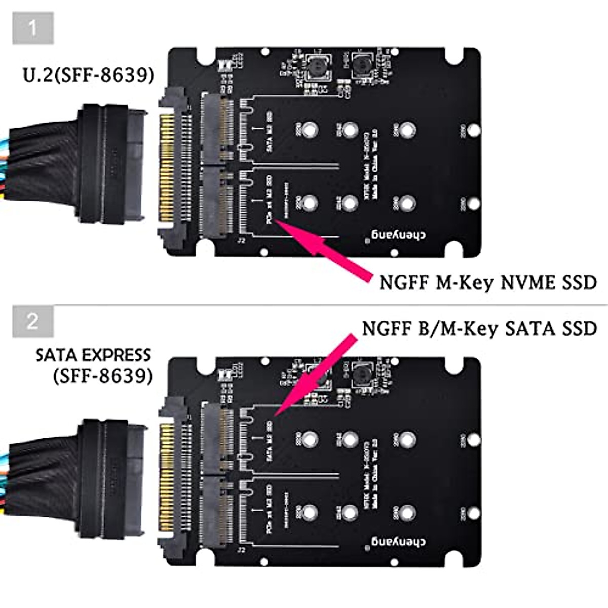 ChenYang M.2 NVME SSD to U.2 SFF-8639/NGFF SATA SSD to SATA 2 in 1 Combo Hard Drive Converter Adapter (NVME to SATA not Working)