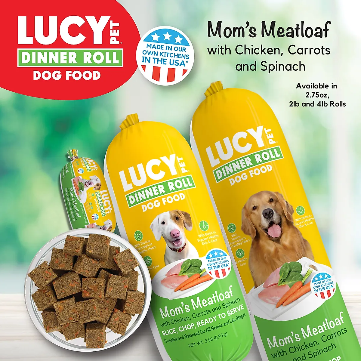 Lucy Pet Dinner Rolls- Mom's Meatloaf Chicken with Carrots and Spinach 2lb