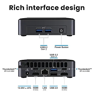 Intel NUC 11 Pro Slim Kit, 11th Gen, Core i7-1165G7, 64 GB DDR4 RAM, 1 TB SSD, RJ-45, WiFi-6,Bluetooth, HDMI, Windows 11 Pro, Mini PC + NPO Cord
