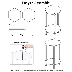 HMYHUM Acrylic Side Table for Small Spaces, Hexagonal, Clear, 20.1" H, Small Nightstand/Bedside/End Table for Couch, Living Room, Bedroom, 2-Tier, Modern, Easy Assembly