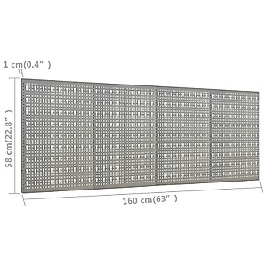 Tidyard 4 Piece Wall-Mounted Peg Boards, Steel Wall Panels with Holes, Metal Tool Pegboards Storage Organizer Gray for Garage, Workbench, Workshop 63 x 22.8 x 0.4 Inches (L x W x T)