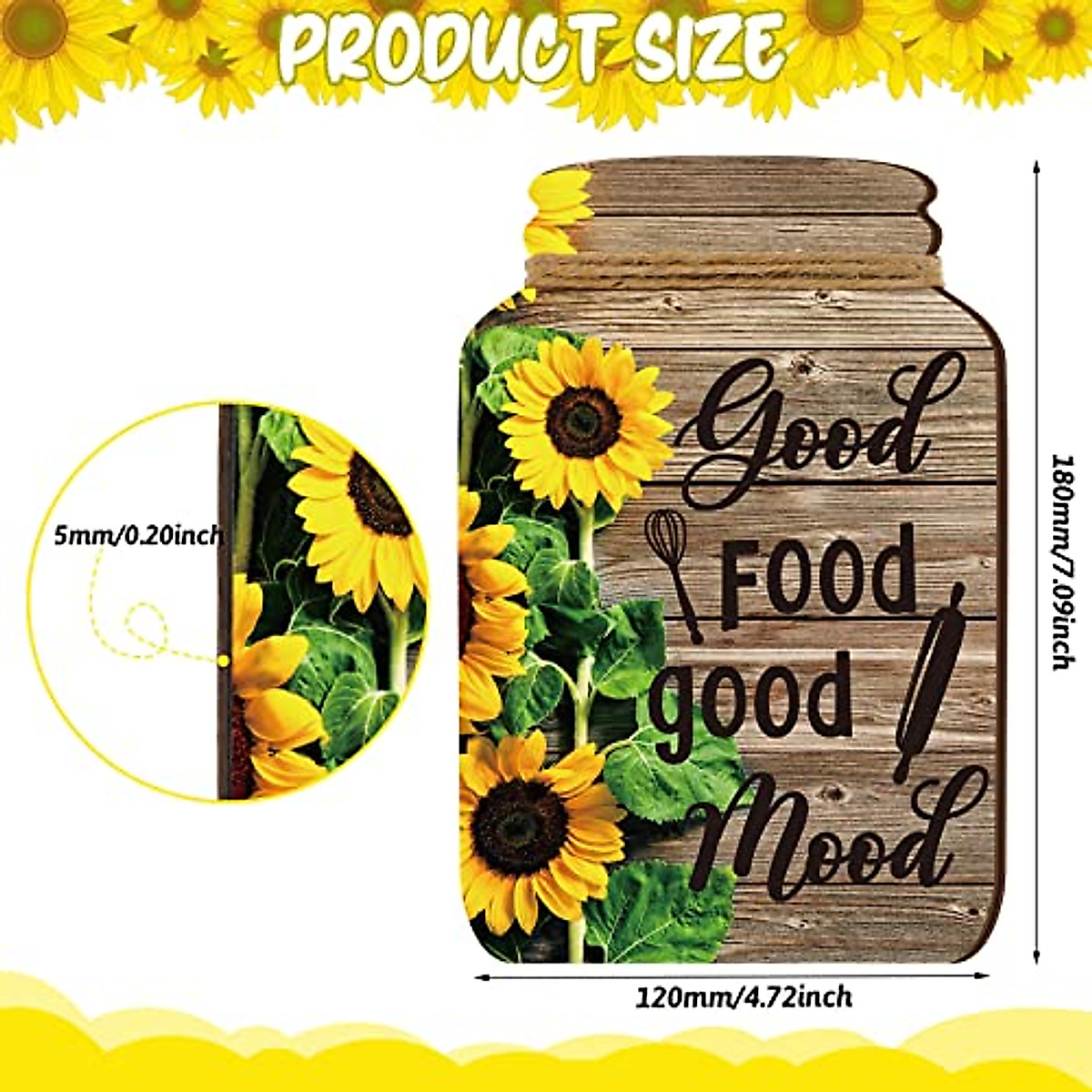 4 Pcs Kitchen Wall Decor Mason Jar Set Wooden Rustic Home Decor Inspirational Kitchen Decor Hanging Farmhouse Kitchen Signs Wall Decor for Home Decor (Sunflower)