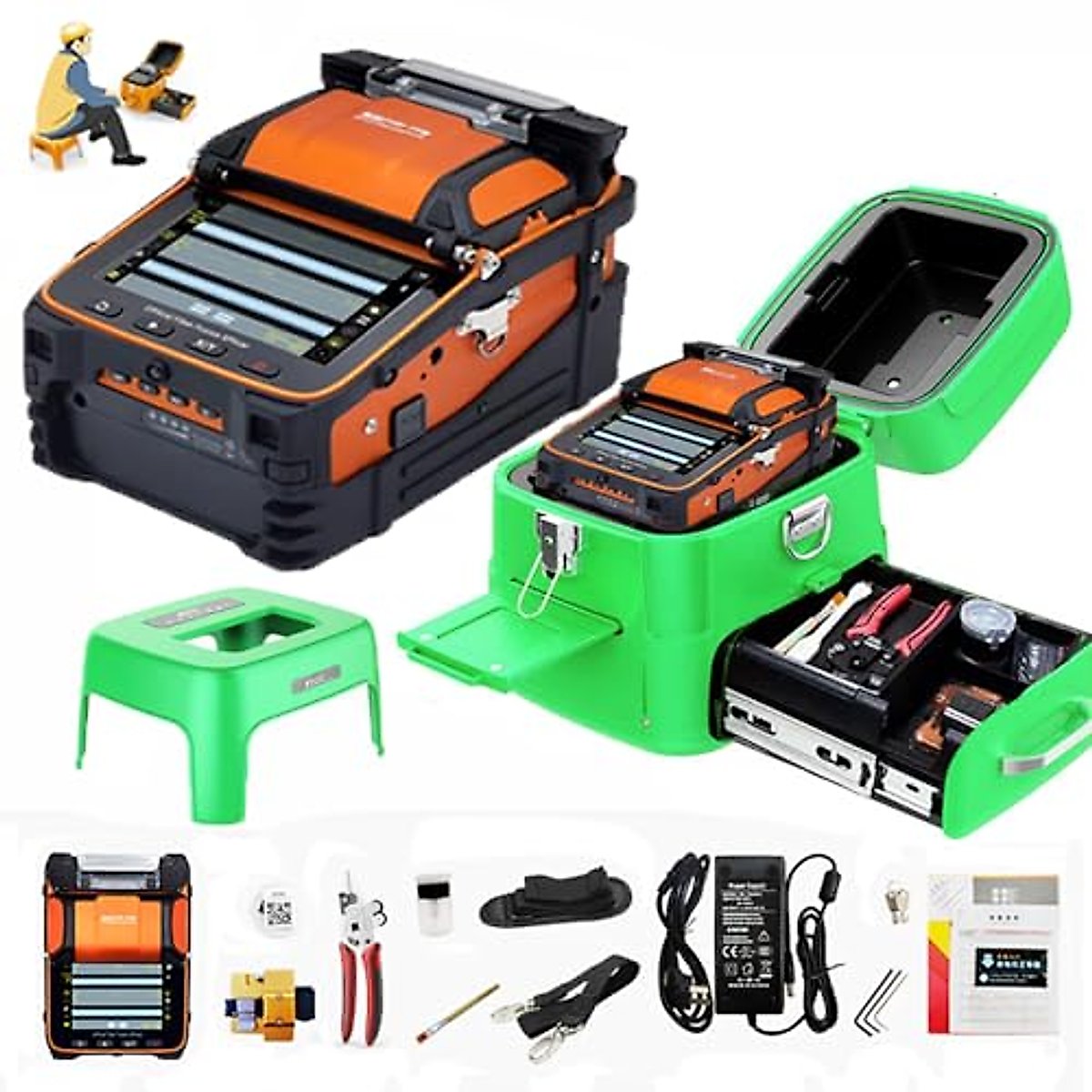D YEDEMC SM&MM Automatic Fiber Optical Fusion Splicer Integrate Visual Fault Locator and Optical Power Meter (Ai-9) & Fiber Cleaver Kit (Green_Box_Ai-9)