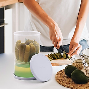 ForTidy Pickle Container with Strainer Flip and Label - 47 oz Airtight Olive Jar, BPA-Free, Dishwasher Safe, Goodbye Juice Finger, Kitchen Organization Must-Have Versatile Food Saver (Grayish White)