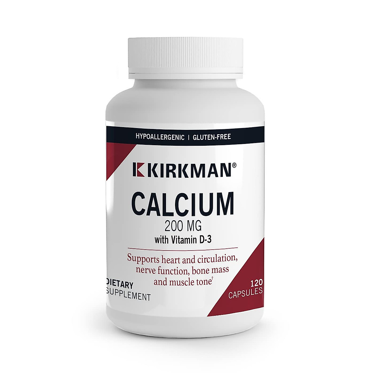 Kirkman's purest Calcium 200 mg - Hypoallergenic 120 Vegetarian Capsules - Gluten and Casein Free -Tested for More Than 950 Environmental contaminants