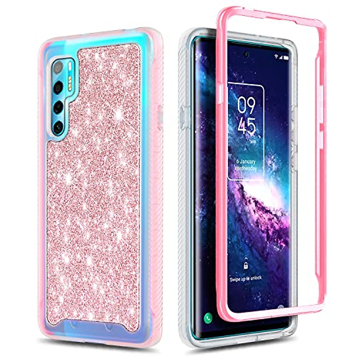 NZND Case for TCL 20 Pro 5G, Full-Body Protective Shockproof Rugged Bumper Cover, Impact Resist Durable Phone Case (Glitter Rose Gold)