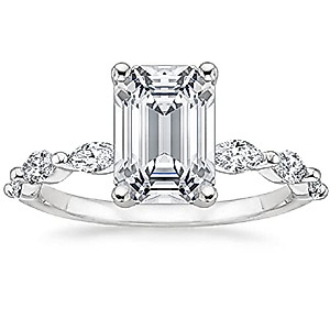 JEWELERYIUM 5 CT Emerald Cut Colorless Moissanite Engagement Ring, Wedding/Bridal Ring Set, Solitaire Halo Style, Solid Sterling Silver Vintage Antique Anniversary Bride Jewelry, Gift for Women (7.5)
