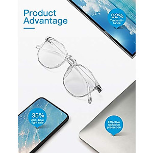 CNLO Blue light blocking Glasses,Computer Glasses,Gaming Glasses,TV Glasses，For UV Protection, Anti Eyestrain,Lightweight Frame Eyewear,Men/Women (Crystal)