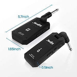Moukey 5.8GHz Wireless Guitar System Digital Electric Guitar Transmitter Receiver 4 Channels Transmission Range High Frequency Battery Rechargeable for Electric Guitar Bass (Black) -MWS-02