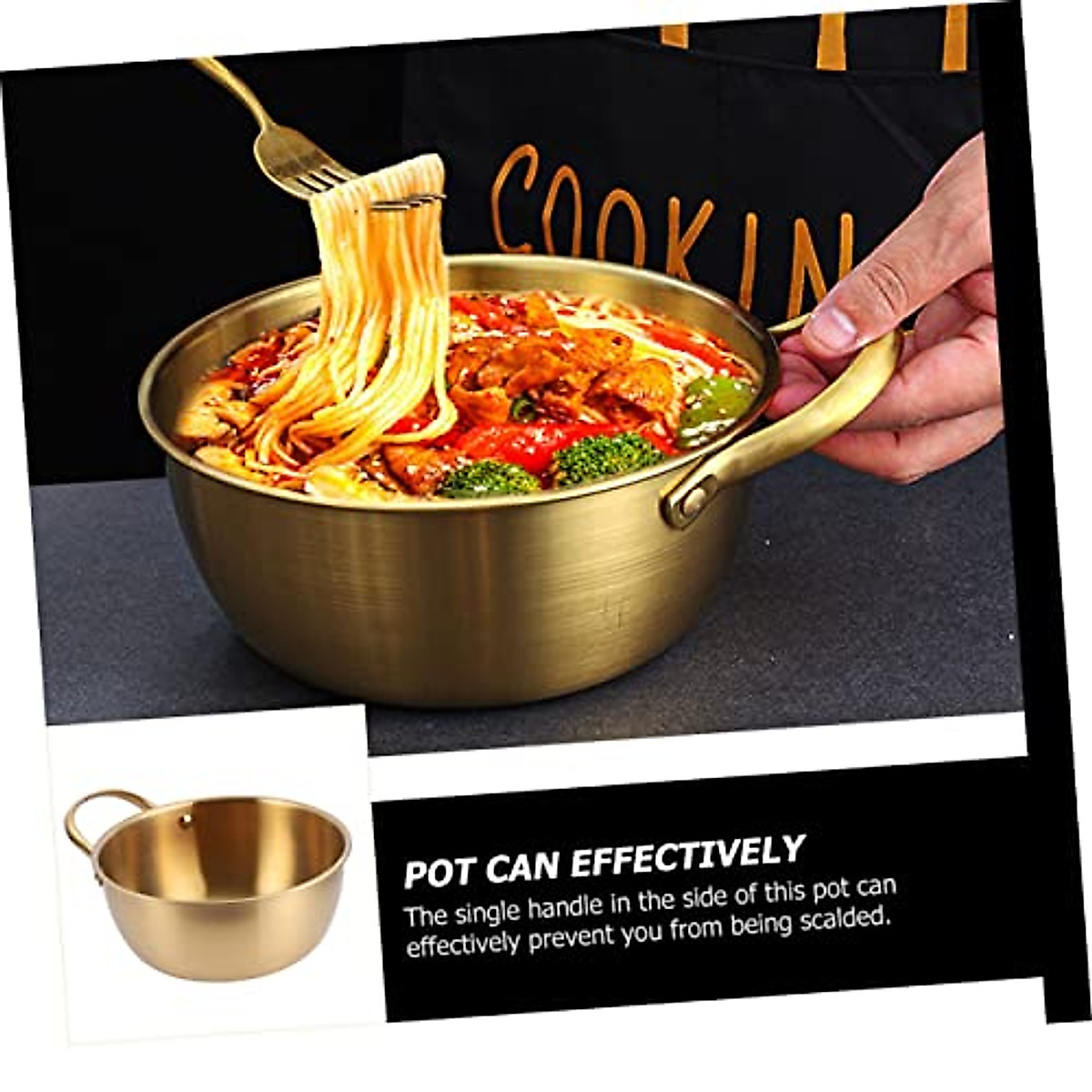 SHOWERORO 1pc Stainless Steel Noodle Bowl Korean Pots for Cooking Saucepan with Lid Portable Garment Steamer Stew Pot Steam Pot Milk Pan Stainless Steel Pot Korean Food Pot Noodle Pot Golden