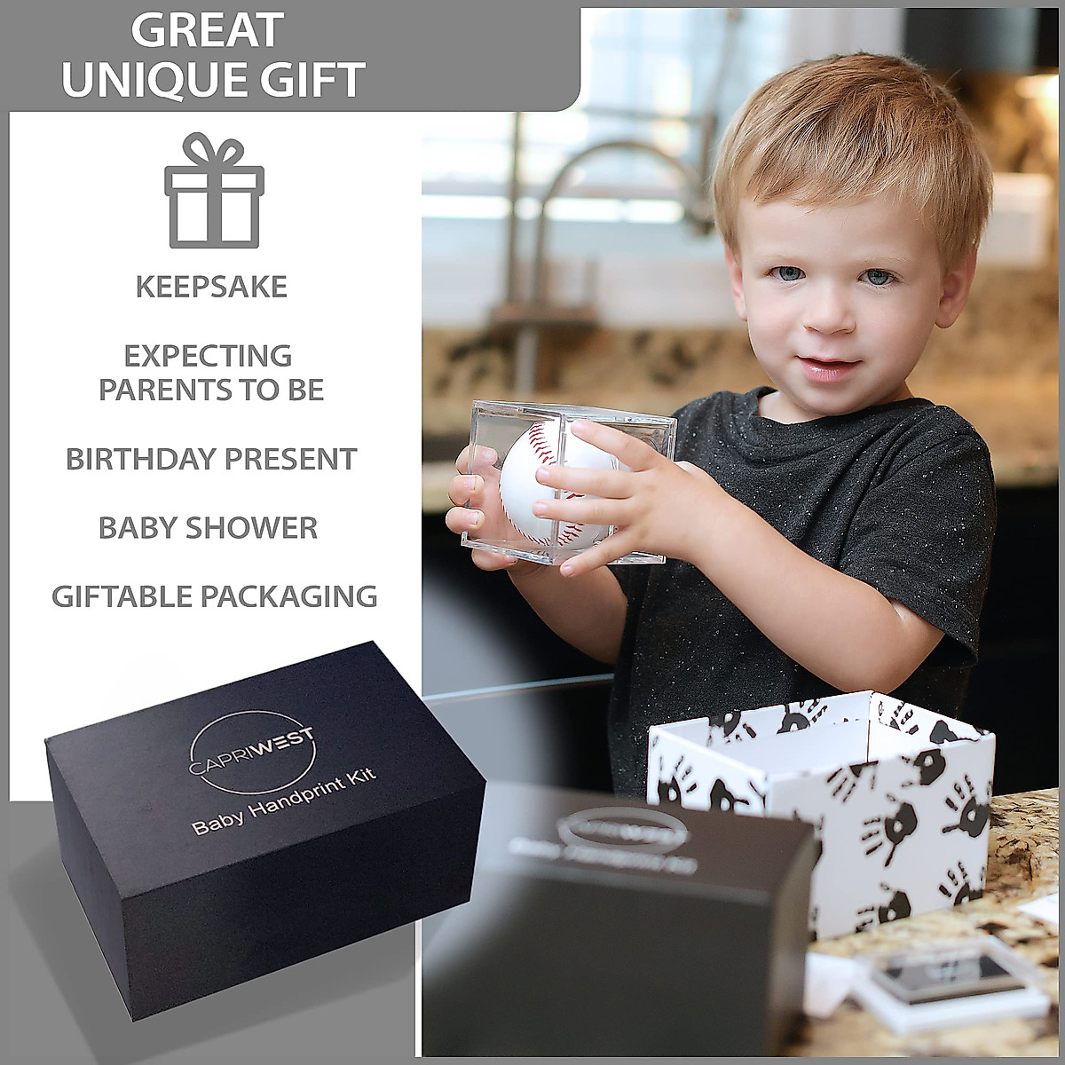 Baby Hand and Footprint Kit - Baby Handprint Footprint Keepsake Kit - Baseball Handprint Kit - Ink Pad- Unique Gifts for Expecting Parents Milestone Baby Shower Boy Girl Newborn