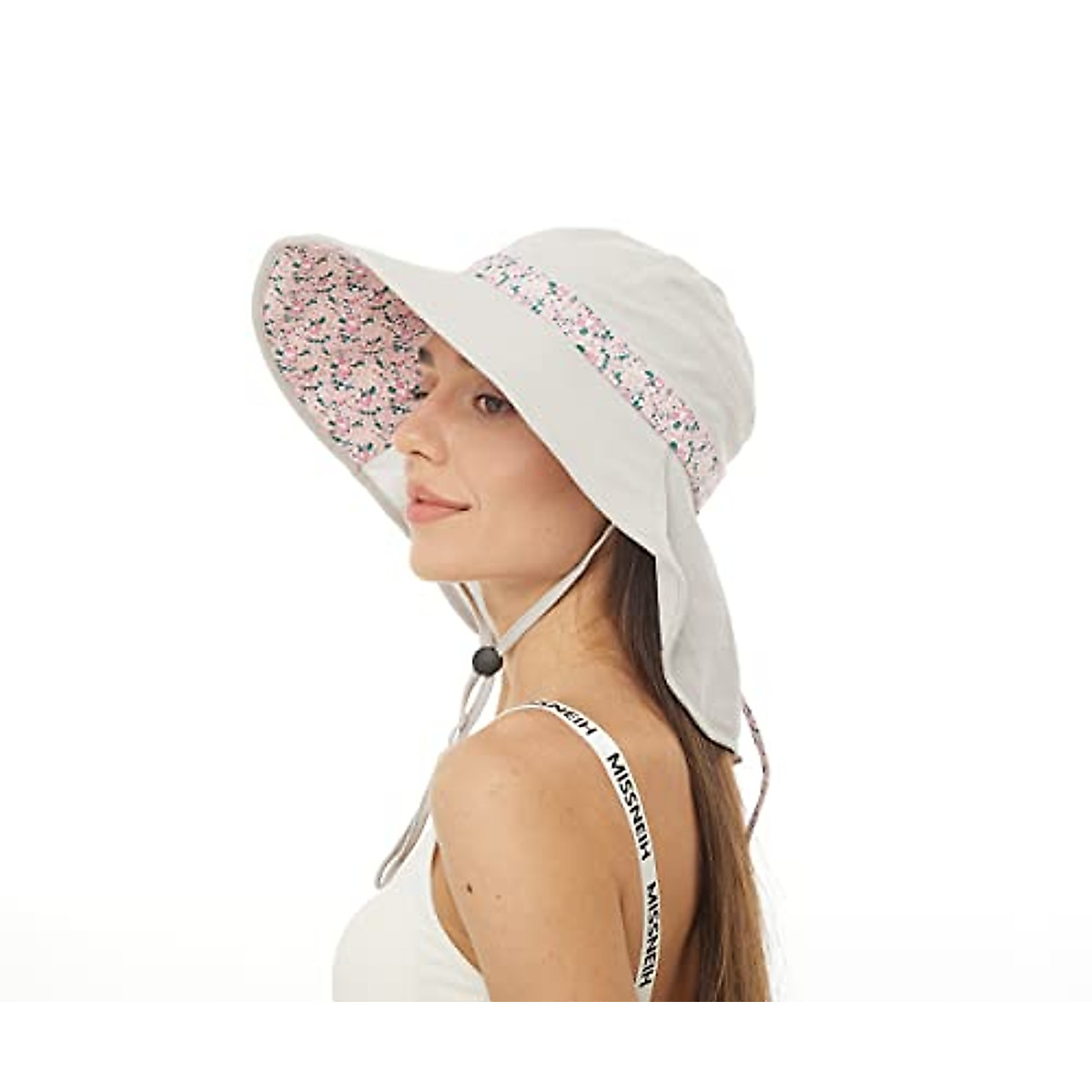 Sun Hats for Women Foldable Wide Birm Boonie Hat Adjustable UV Protection Fishing Hiking Hat with Windproof Tether Light Gray