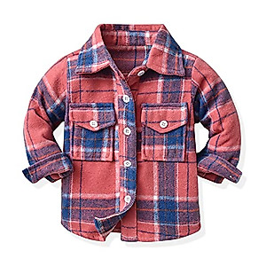 Buy Again My Orders Plaid Shirts for Girls Toddler Baby Boys Girls Flannel Plaid Shirt Long Sleeve Lepel Button Down Back Letters Print Shacket Coat Top