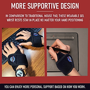 EXPOPROX-Wearable Wrist Rest Pads, 2 Pc. Set, Ergonomic Mouse and Keyboard Support Cushions to Reduce Joint Stress, Tension, and Carpal Tunnel Pain, Adjustable Fit with Padded Comfort