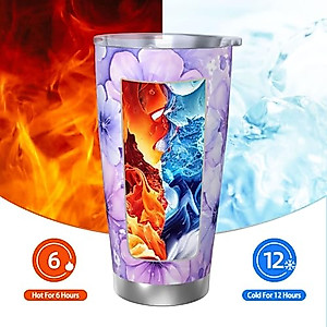 Tangopi Purple Watercolor Flowers 20 oz Tumbler with Lid and Straw Insulated Travel Coffee Mug Reusable Spill Proof Coffee Cups Stainless Steel Water Bottle for Hot and Cold Drinks