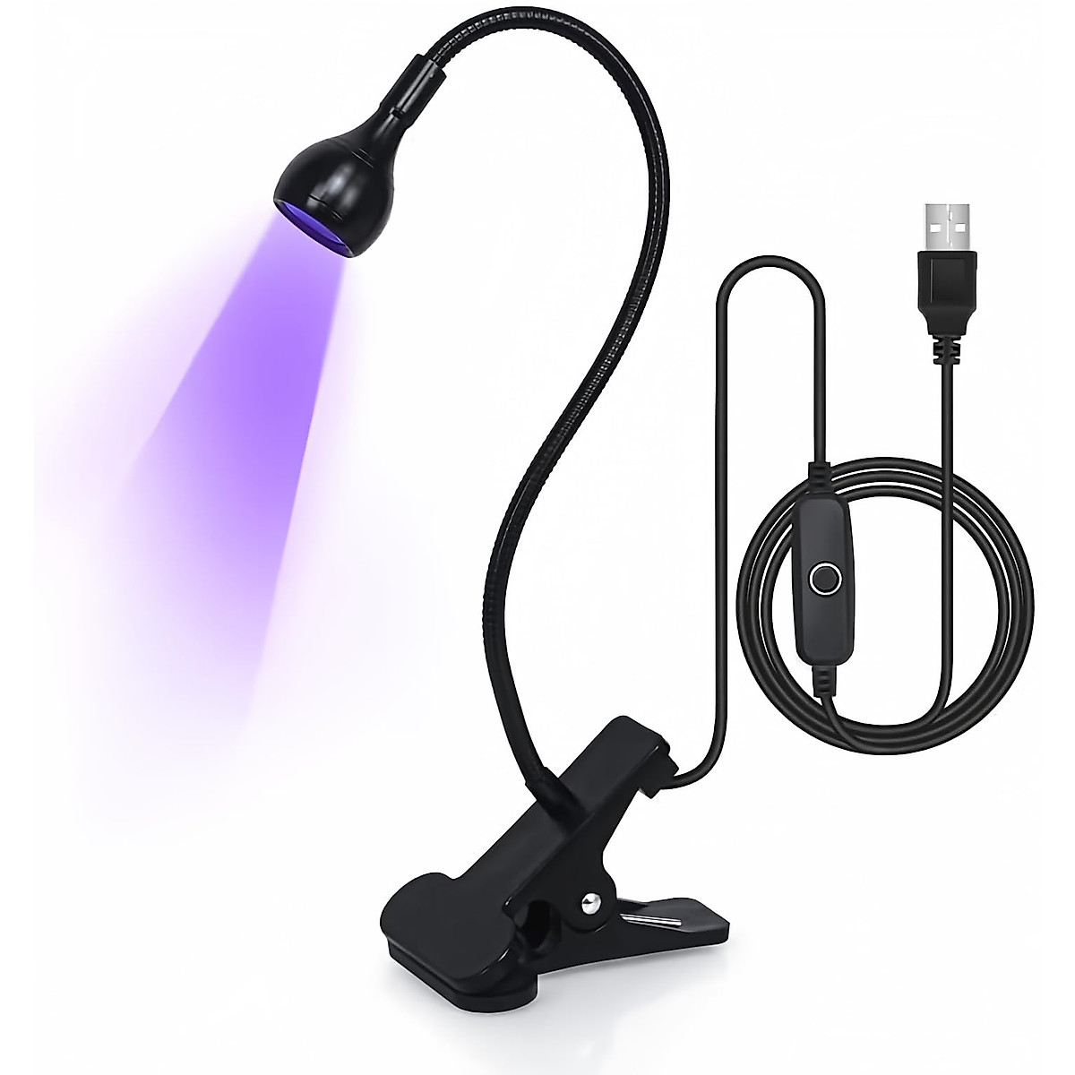 mlogiroa UV Light for Gel Nails, 3W Gel Nail Lamp, Mini Led Nail Polish Lights with Gooseneck, Portable Clamp UV Light with USB Charge Lamp for Salon