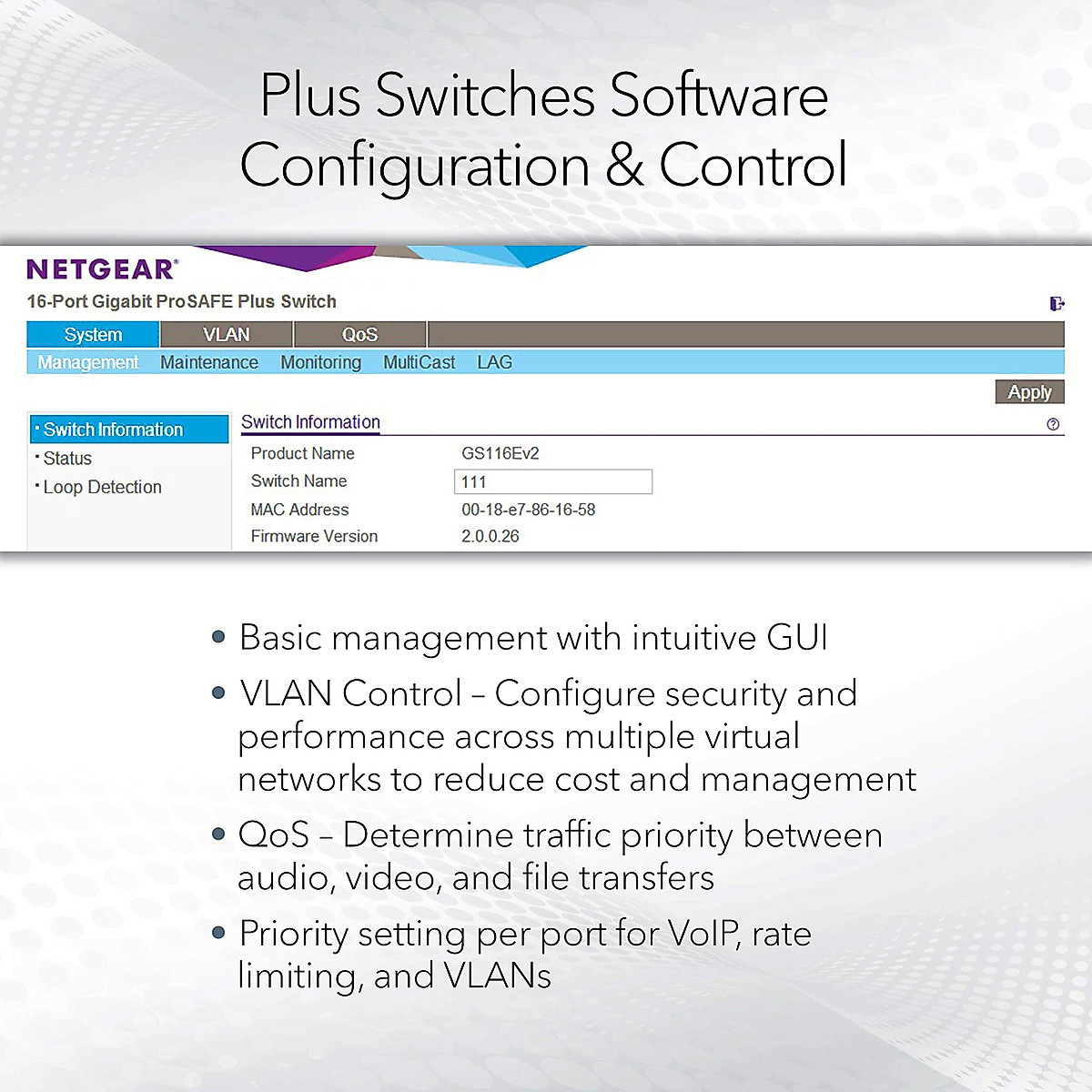 Netgear ProSAFE Plus Gigabit Switch with PoE (JGS516PE-100NAS)