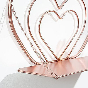 Mazjoaru Floating Shelves Rose Gold Multi-Layer Heart Shape Design Hanging Shelves Pink Room Decor, Cute Pink Chain Metal Wall Mounted Shelf for Bedroom, Nursery, Living Room