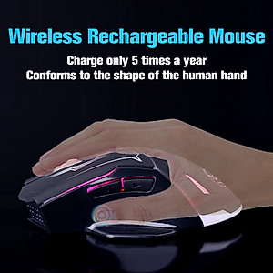 VEGCOO Wireless Gaming Mouse, Silent Click Wireless Rechargeable Mice with Colorful LED Lights & 3-Level DPI Adjustable, 6 Buttons Mouse with Side Buttons & Thumb Rest, Computer Gamer Mouse for PC
