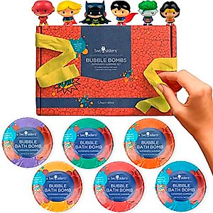 Two Sisters Bubble Bath Bombs Superhero Surprise Set for Kids | Super Hero Toys Inside | 6-Pack Set in a Gift Box | Safe for Sensitive Skin | Fizzy and Bubbly Bath Balls for Boys & Girls