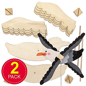 Baker Ross AT839 Seagull Wooden Windmill Kits - Pack of 2, for Kids Arts and Crafts Projects