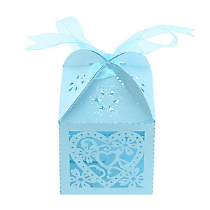 Lucky Monet 25/50/100PCS Love Heart Laser Cut Wedding Candy Gift Box Chocolate Box for Wedding Favor Birthday Party Bridal Shower with Ribbon (100pcs, Blue #01)