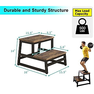 VonDream 2 Tier Step Stools for Adults with Non-Slip Stickers, Heavy Duty Bed Steps for High Beds,Kitchen Step Stool,Wide Wooden Step Stools for Kids, Step Stool for RV
