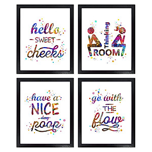 Dignovel Studios Unframed (Set of 4) 8X10 Funny Bathroom Signs Have a Nice Poop Funny Watercolor Wall Art Prints dnc18