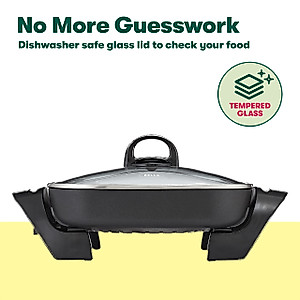 BELLA Electric Skillet and Frying Pan with Glass Lid, Nonstick Coating, Cool Touch Handles, Removable Heating Probe, Dishwasher Safe, 12 x 12 inch, Copper and Norpro 99 Favorite Spatula, One Size Fits All, Black