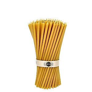 Danilovo Pure Beeswax Candles - No-Drip, Smoke-Less, Tall, Thin Taper Candles – Decorative Candles for Church Prayer, Decor or Birthday Candles – Honey Scented Candles – 6.3”x0.2” (50pcs)