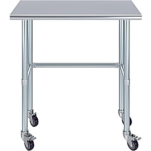 Express KitchQuip Stainless Steel Work Table Open Base & Wheels | Work Station | Metal Work Bench (Stainless Steel Work Table Open Base + Casters) (36" Long x 18" Deep)