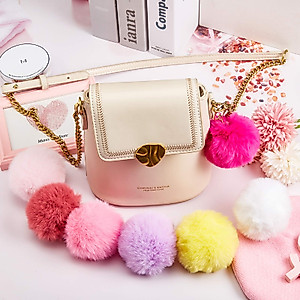 Hicarer 32 Pieces Pom Poms Keychains Fluffy Ball Faux Rabbit Fur Pompoms Keyring for Girls Women DIY Hats Shoes Bags Accessories