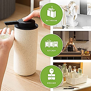 Soap Dispenser 16oz Removable Ceramic Lotion Dispenser, Speckled Cylindrical Kitchen Bathroom Hand Sanitizer Pump Bottle(Cream)