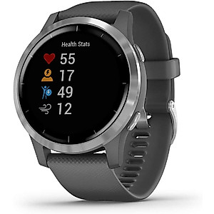 Garmin 010-02174-01 Vivoactive 4, GPS Smartwatch, Features Music, Body Energy Monitoring, Animated Workouts and More, Silver with Gray Band (Refurbished)