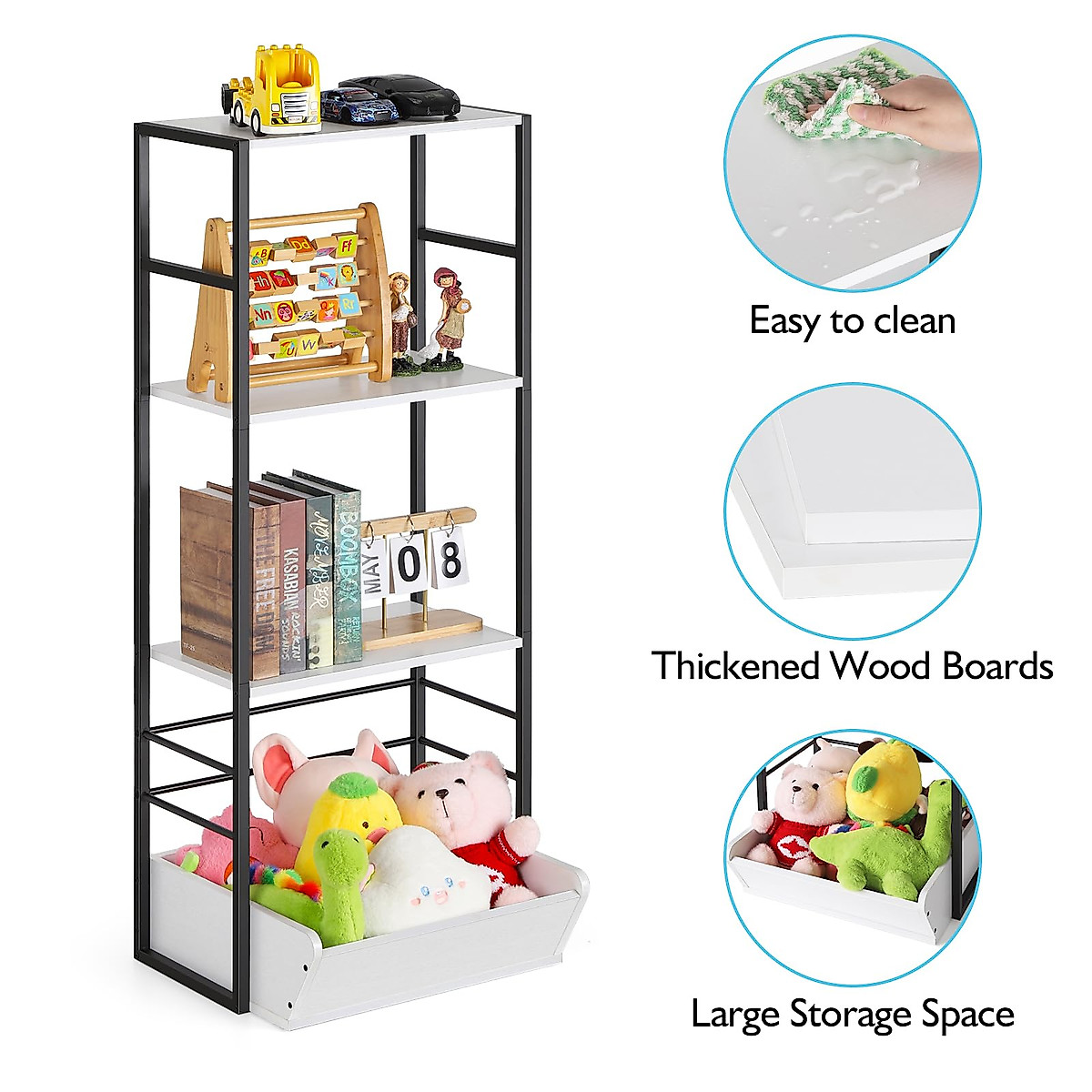 LING RUI 4-Tier Tall Bookcase,Narrow Bookshelf for Small Space,Wood and Metal Book Shelf Storage Organizer for Home Office,Living Room,Entryway,Industrial