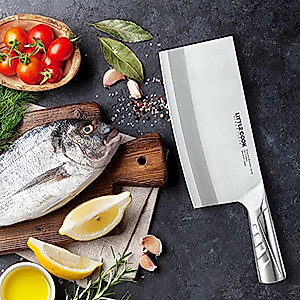 Meat cleaver, Little Cook 8 inch cleaver knife, Stainless steel butcher knife, Vegetable knife for Home Kitchen and Restaurant