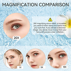 MIYADIVA Handheld Mirror 20x Magnifying Mirror with Folding Handle, Portable Hand Mirror with Magnification for Makeup/Travel, Double Sided, Round, 6"