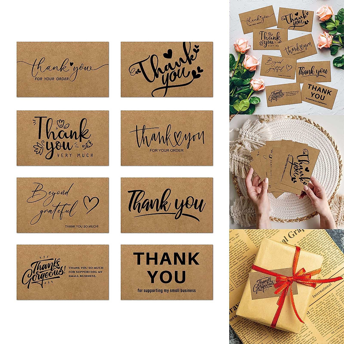 YPBEW Set Of 50 Thank You Cards Elegant Blank Inside For Order Business Cards Small Gift Cards For Shop Keeper
