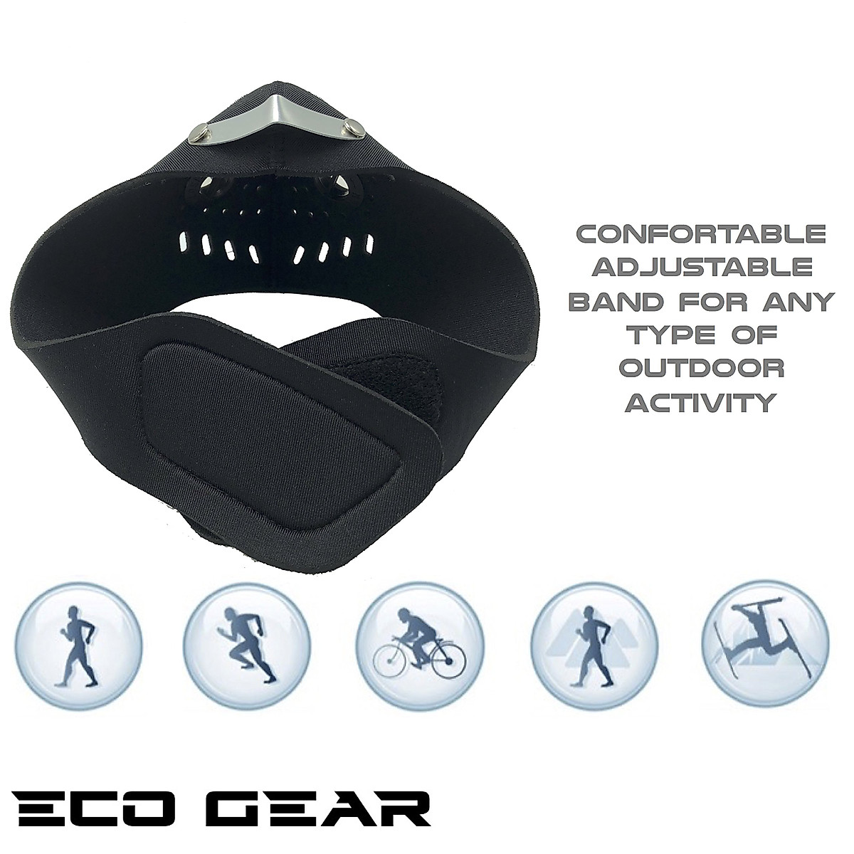 ECO-GEAR Anti Pollution Face Mask with Military Grade Protection | Anti Smoke, Exhaust Gas, Dust, Pollen | Hiking, Running, Walking, Cycling, Ski and other Outdoor Activities (Large, Black)