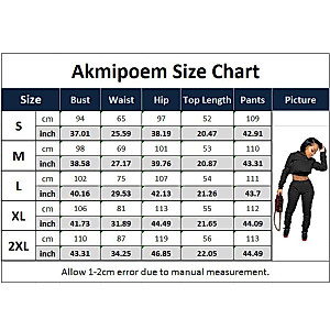 Akmipoem Winter Outfits for Women 2 Piece Tracksuits Long Sleeve Crop Hoodie Sweatshirts Jogging Pants Set Black S