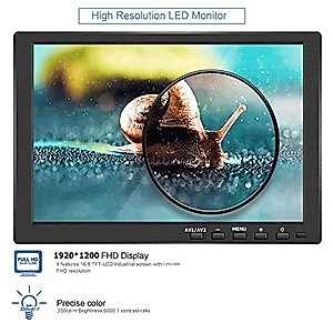 Security Monitors 10" LED Monitors HDMI/BNC/AV/VGA/USB Input 1920x1200 IPS Resolution Touch Buttons Video and Audio Displays CCTV Screen