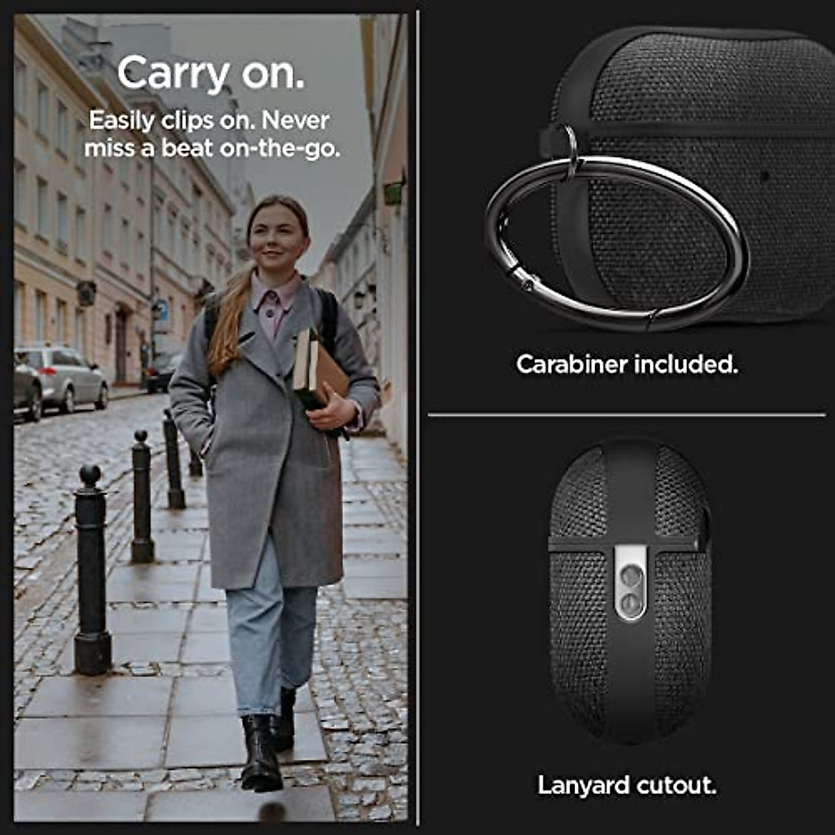 Spigen Urban Fit Designed for AirPods Pro 2nd Generation Case (USB-C/Lightening Cable) Premium Fabric Airpods Pro 2 Case Cover with Keychain - Black