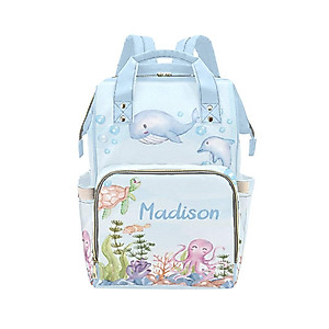 Yeshop Cute Sea Ocean Animal Personalized Diaper Bag Backpack Tote with Name Custom Travel Nappy Mommy Bag Backpack for Baby Girl Boy Gift 10 83inch 6 69inch 15inch