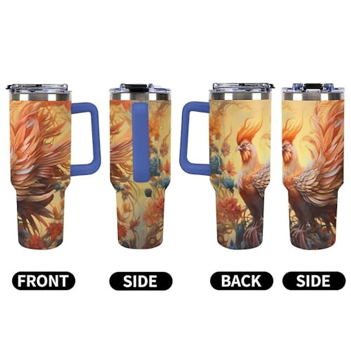 Phoenixs Chicken 40 Oz Car Cup Stainless Steel Travel Mug Leak-Proof Insulated Tumbler with Handle Deep Blue-style