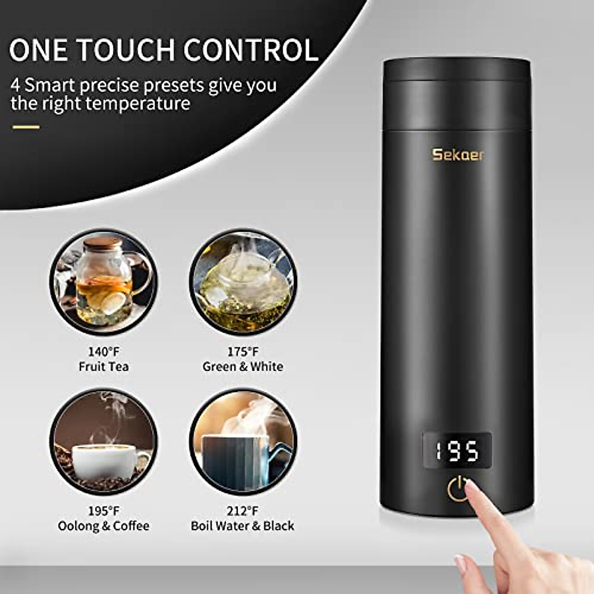 Travel Electric Tea Kettle Portable Small Mini Coffee Kettle, with 4 Variable Presets, Personal Hot Water Boiler 304 Stainless Steel with Auto Shut-Off & Boil Dry Protection, BPA-Free Black