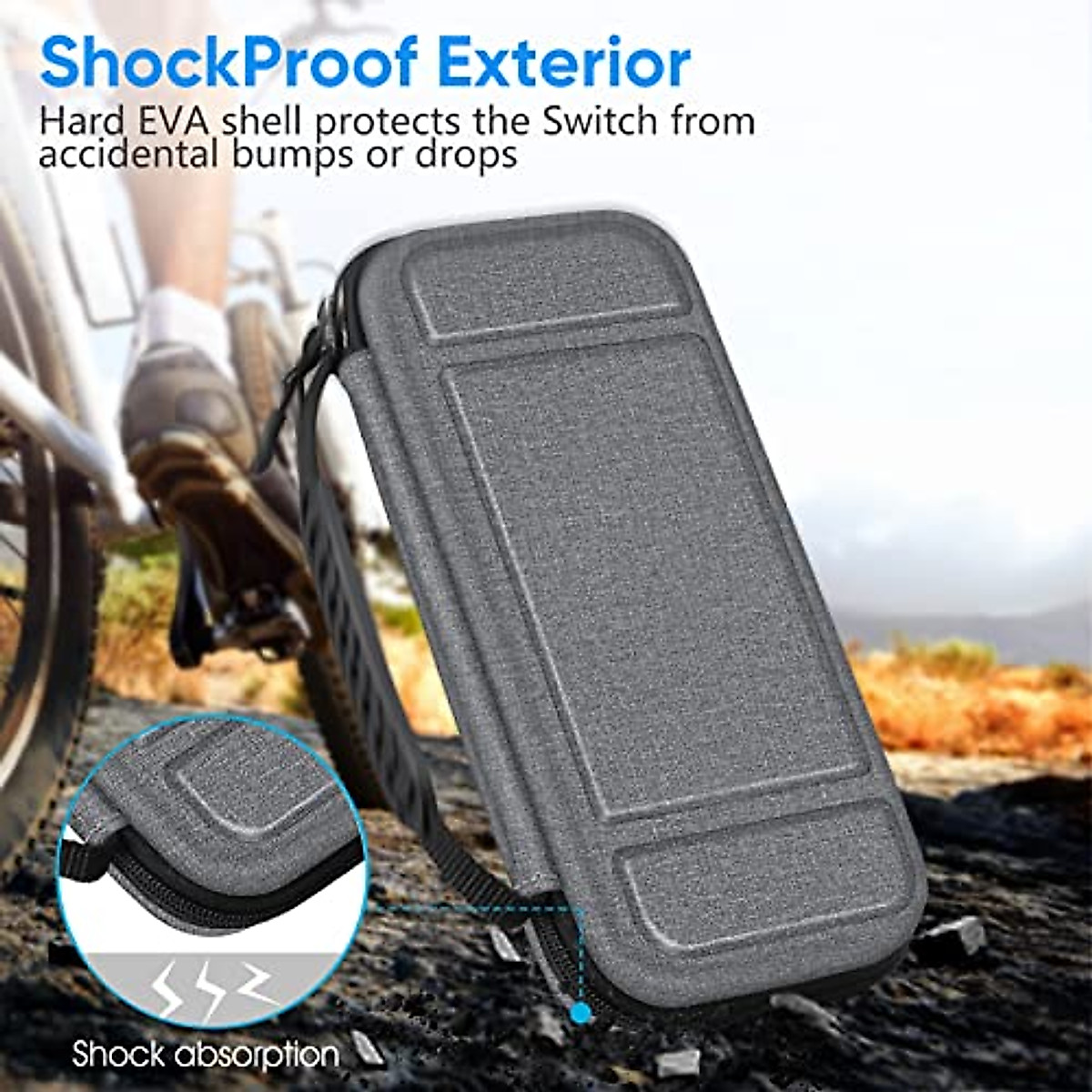 Fintie Carrying Case for Nintendo Switch OLED Model 2021/Switch 2017, [Shockproof] Hard Shell Protective Cover Travel Bag w/10 Game Card Slots for Switch Console Joy-Con & Accessories, Gray