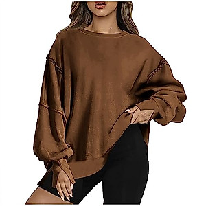 Bidobibo Womens Oversized Sweatshirts Fall Fashion for Women Women's Pullover Sweaters Womens Crewneck Sweatshirt Preppy Sweatshirt Sudadera Para Mujer My Orders Lightning Deals Of Today Brown