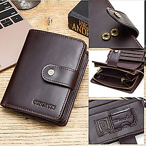 Contacts Genuine Leather Womens Coin Card Holder Zipper Clutch Purse Wallet (Dark Coffee)