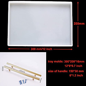 DSHE Silicone Mold Tray Geode 1pcs Agate Platter Molds and 2pcs Gold Handles, Epoxy Resin Casting Molds for Making Faux Agate Tray,Serving Board (molds with 2pcs handles)